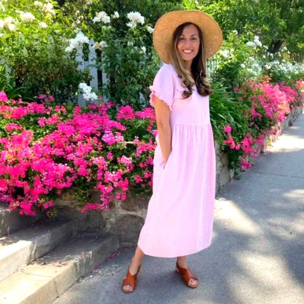 Farmhouse Frocks Pink Linen Dress - Gem